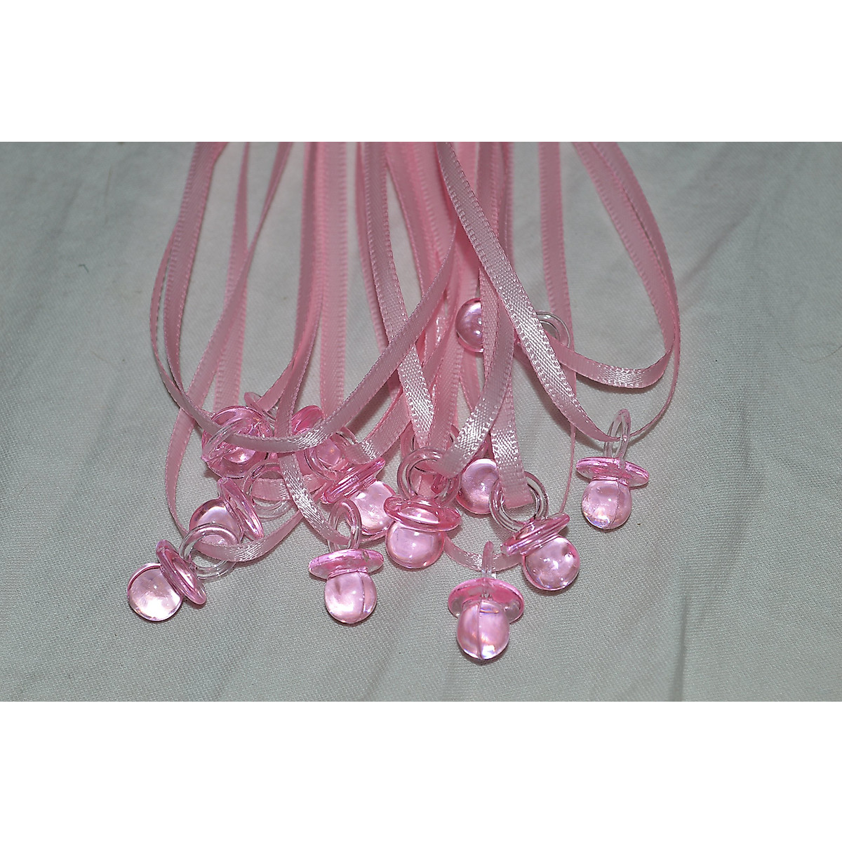 24 Pcs 3/4" Mini Light Pink Plastic Pacifier Necklaces "Don't Say Baby!" for Baby Shower Party Game/ Favors