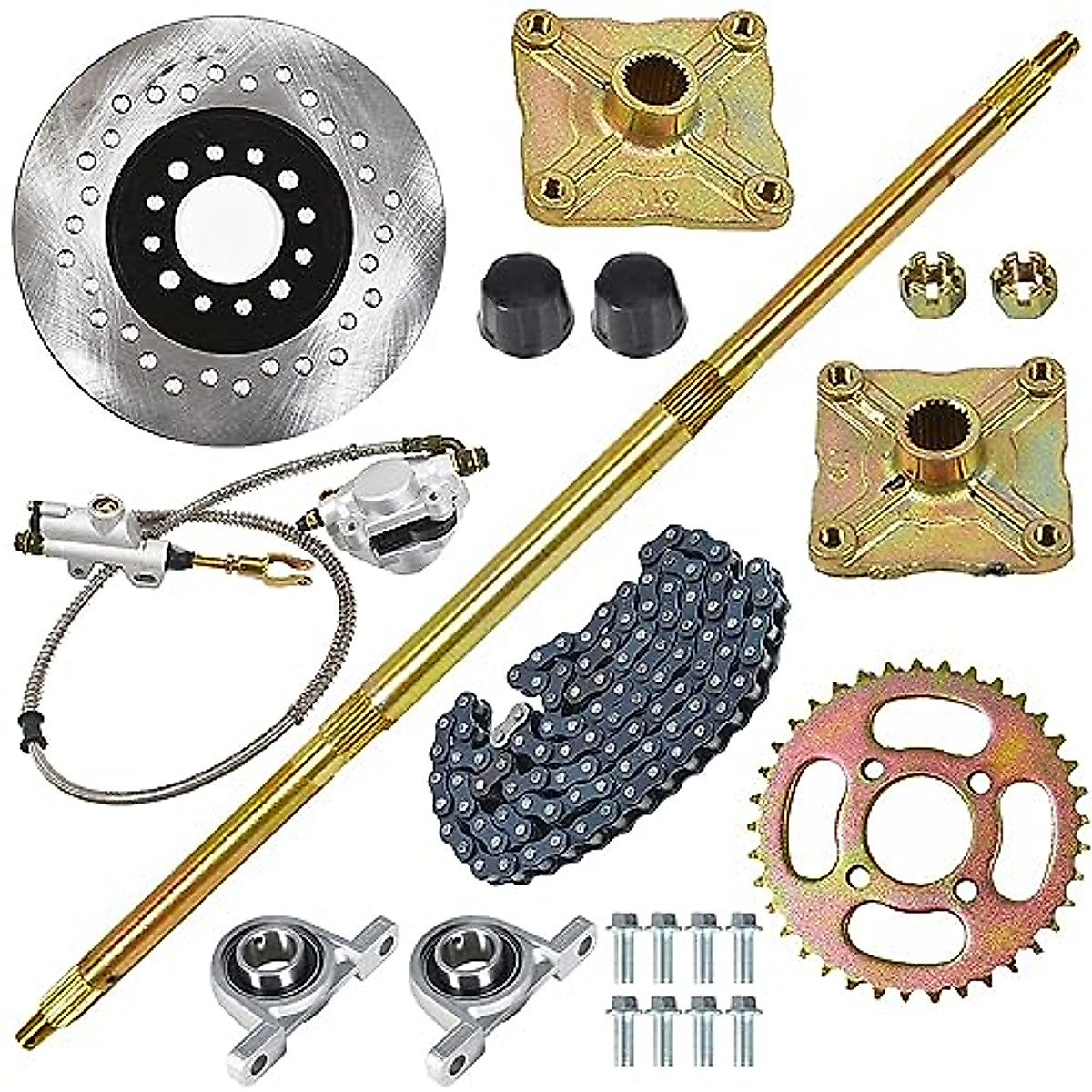 GXYWADY 32 Go Kart Rear Axle Kit with Shaft + Hub + Chain + Brake Master Cylinder Replacement for DIY Rebuild Go Kart ATV