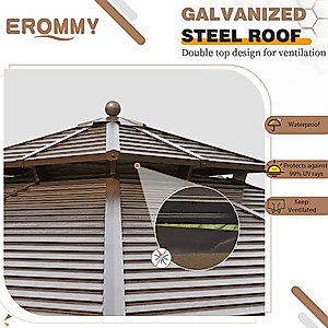 EROMMY 12'x12' Hardtop Gazebo, Outdoor Galvanized Steel Roof Canopy with Aluminum Frame, Permanent Metal Pavilion with Netting and Curtains, for Patio Backyard Deck and Lawns