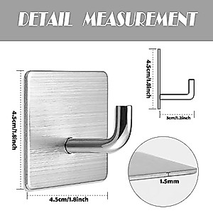Adhesive Hooks 6 Pack Stainless Steel Sticky Hooks Waterproof for Handing Heavy Duty Use to Towel/Key/Bathroom/Kitchan/Home/Office