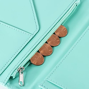 CoBak Server Book - Waitress Book Organizer with Zipper Pouch for Restaurant Waitstaff, 5 Large Pockets with Pen Holder, Mint Green.