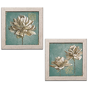 Gango Home Decor Contemporary Seed Pod I & II no Words Turquoise by Beth Grove (Ready to Hang); Two 12x12in Distressed Framed Prints