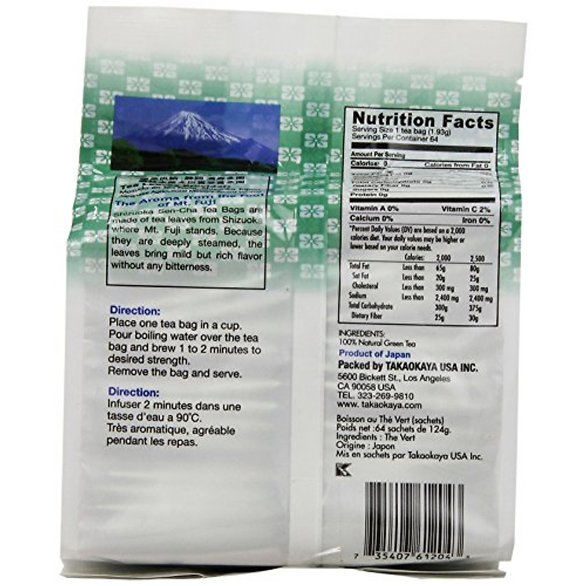 Takaokaya Tea T Green Sencha, TeaBags, 64 Count Unit