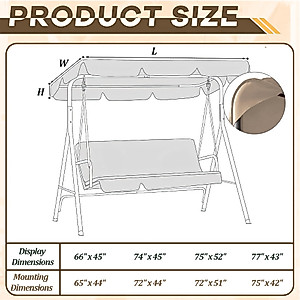 Timoau Porch Swing Canopy, Replacement Waterproof Swing Top Cover, 3 Seater Garden Swing Seat Canopy Cover，Durable Outdoor Sun Shade Patio Swing Canopy Awning Khaki1