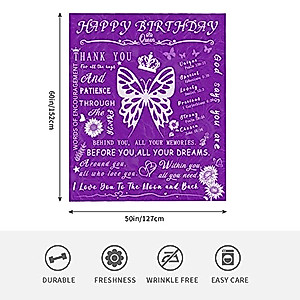 Aocclos Happy Birthday Gift for Women,Best Friend Birthday Gift for Women,Personalized Purple Gift for Women,Birthday gift for Women Friendship, Women Birthday Gift Soft and Cozy Throw Blanket 60"X50"