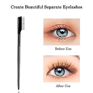 Eyelash Comb Lash Brush Separator - Eyelashes Separator Curler Makeup Mascara Applicator, Eyelash Grooming Brushes Metal Teeth, Eye Makeup Brush Tools with Comb Cover (1 Pcs Straight)