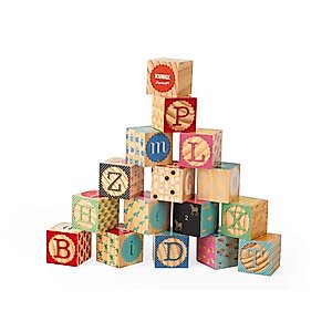 Janod Kubix 16 Wooden Alphabet and Numbers Blocks - Ages 2+ - J08078