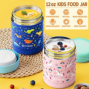 Fimibuke Kids Bento Snack Lunch Box with 4 Compartments, Insulated lunch Bag, Stainless Steel Thermos Food Jar, Ice Pack & Utensils, Unicorn Birthday Gift for Age 3-12 Back to School Toddler Girl Boy