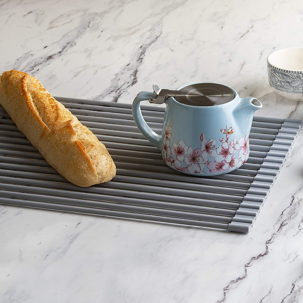 Roll Up Dish Drying Rack - Silicone Dish Drying Rack Over The Sink Kitchen (17" x 13") - Foldable Farmhouse Sink Drying Rack - Heavy- Duty Stainless Steel Core - BPA Free & Dishwasher Safe by DI ORO