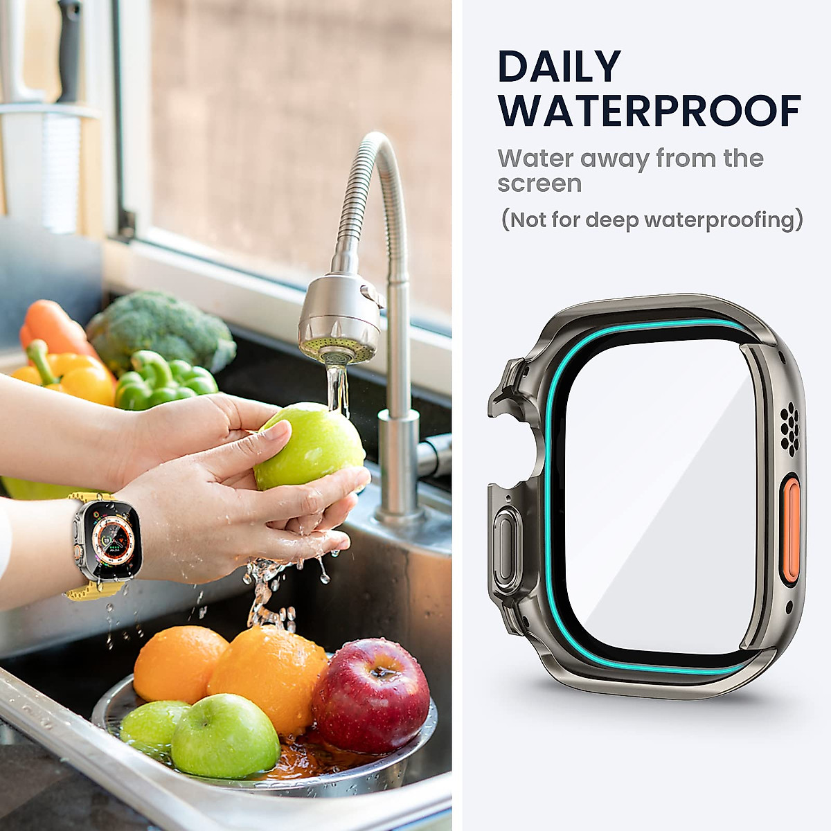 Tensea (2 in 1) for Waterproof Apple Watch Ultra 2/Ultra Screen Protector Case 49mm Accessories, iWatch Protective PC Face Cover Built-in Tempered Glass Film, Front and Back Bumper (49 mm)