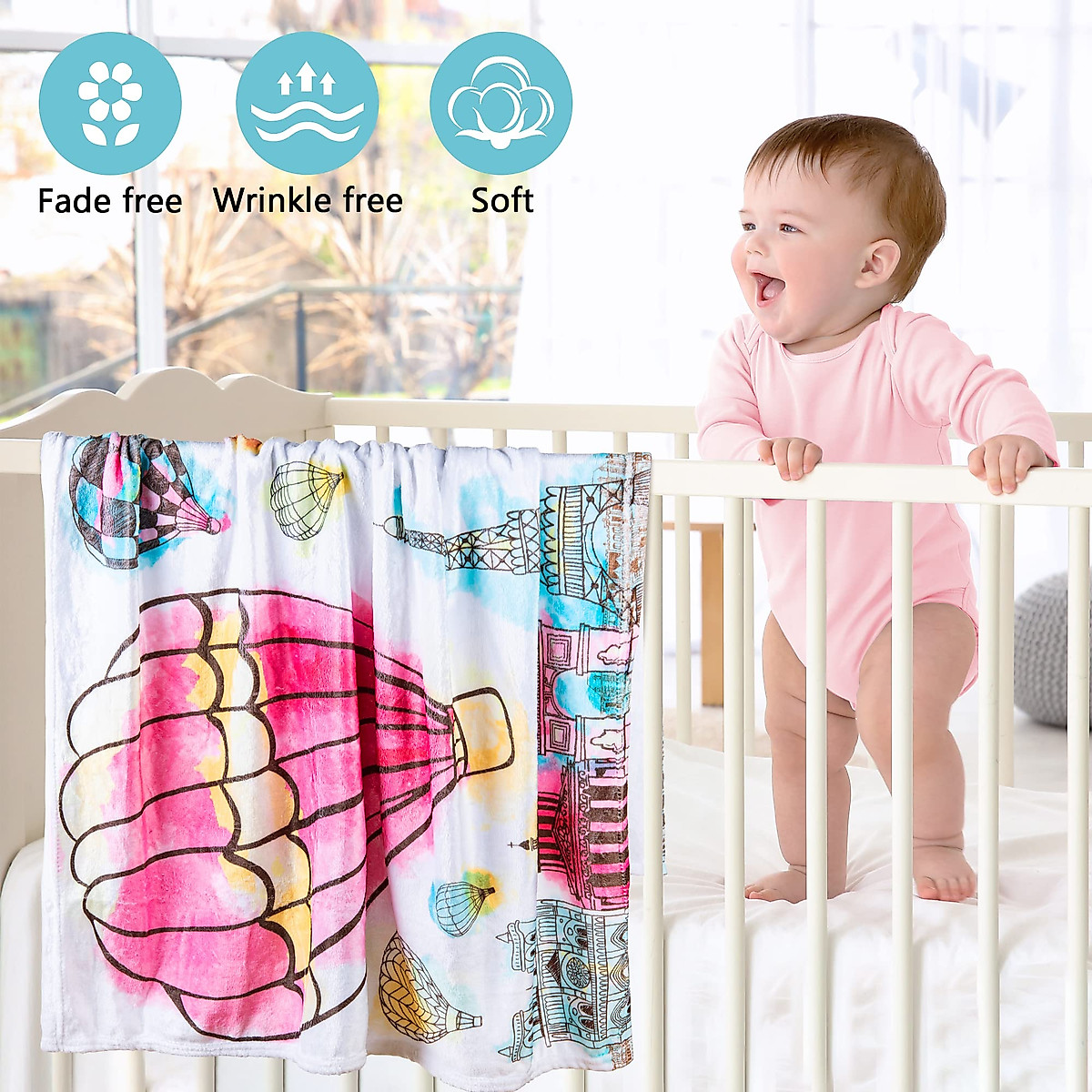 SUKOON Milestone Blanket for Baby Boy/Girl | Large - 47L x 40W | Personalized Baby Month Blanket with Hot Air Balloon Marker and Bib