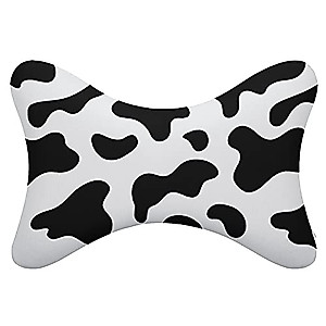 Bagea-Ka Cowhide Milk Cow Print 2PCS Car Neck Pillow Memory Foam Head Rest Support Cushion for Travel Car Seat Reclining Gaming Office Chair
