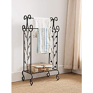 Pilaster Designs Canterbury Transitional Black and Gold Metal Freestanding 3 Tier Bathroom Towel Rack Organizer with Storage Shelf