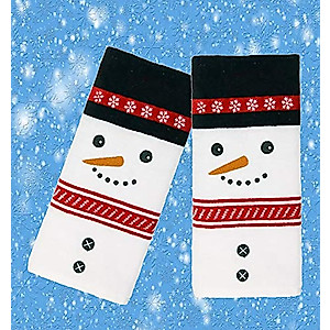 St. Nicholas Square Christmas Towels, White Bath Hand Towel Set of 2, Snowman Face Decorative Design 25 x 16 Inches for Bathroom Decorating for The Holidays