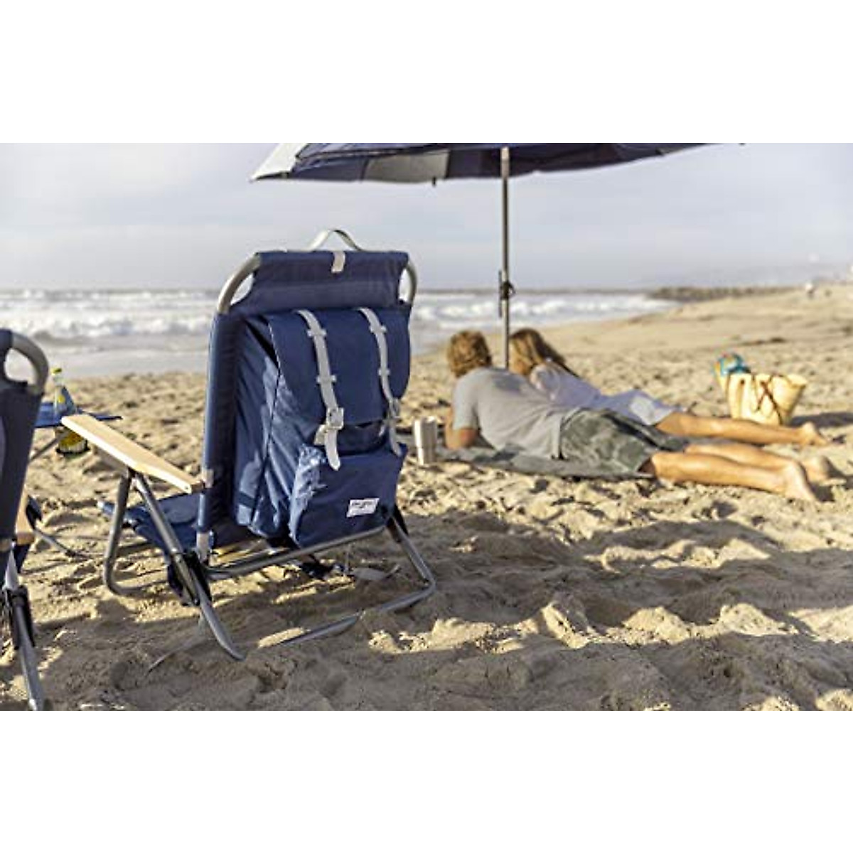 Sport-Brella SunSoul Folding Light-Weight Backpack Beach Chair,Cup Holders|Arm Rest|Foldable, Aluminum, Navy