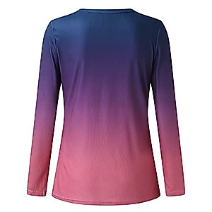 Sexy Tops for Women Long Sleeve Shirts Casual V Neck Tshirts Low Cut Blouses with Zipper Floral Graphic Tees Ribbed Knit Tunic Plus Size Loose Fit Clothes Fall Fashion My Spring(C-Hot Pink，X-Large)