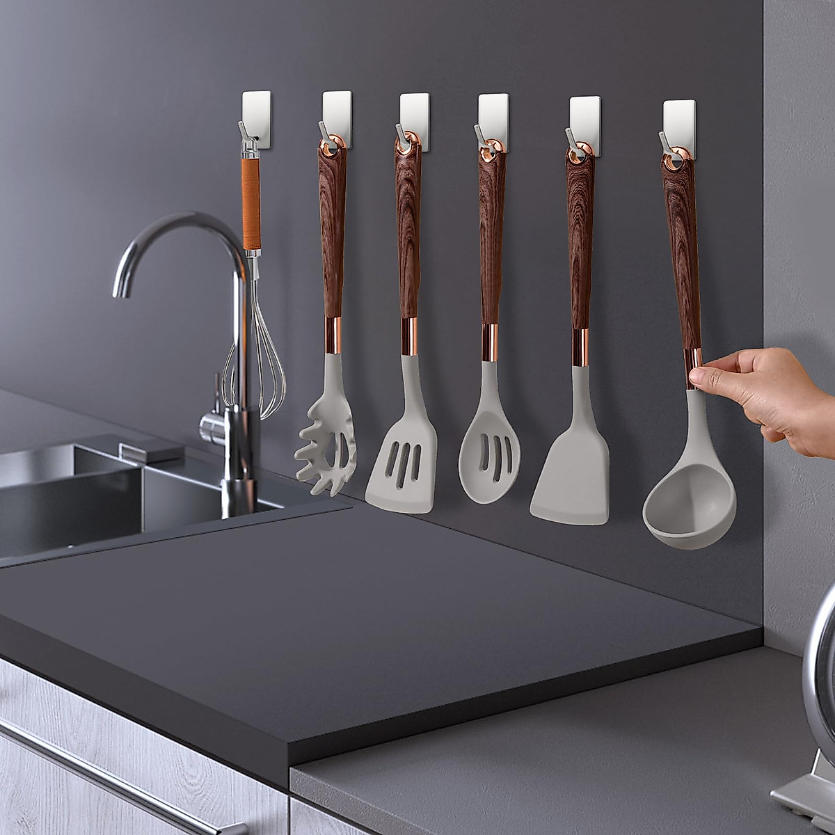 Happyiren 12 Pack Strip Hooks, Wall Utility Hanger, Adhesive Stainless Steel Coat Holder Support Hack, Hanging Heavy Duty Robe Towel Cloth Hat Scarve Bag Accessories Wreath, No-Drilling