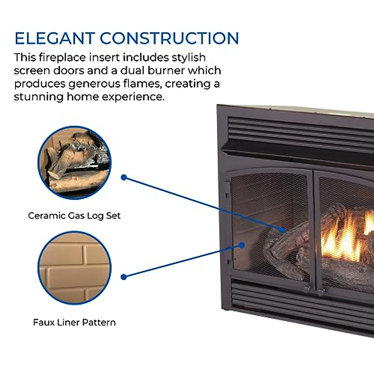 Duluth Forge Dual Fuel Ventless Gas Fireplace Insert, Remote Control, 6 Fire Logs, Use with Natural Gas or Liquid Propane, 32000 BTU, Heats up to 1500 Sq. Ft., Black