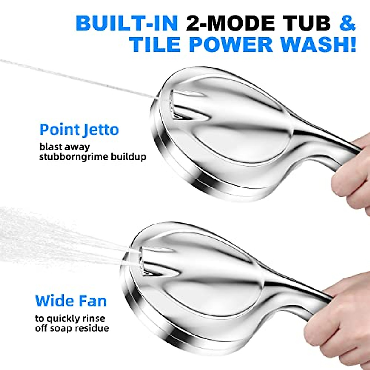 JiaSifu 10-Mode Handheld Shower Head Set, High Pressure Shower Head with 59” Stainless Steel Hose and Adjustable Brass Bracket, All Chrome Finish（Model: US-14591）