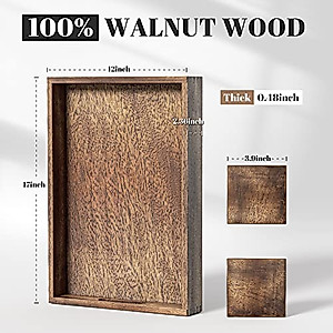 Walnut Wood Serving Tray with Handles (17 Inches)- Large Tray for Ottoman Coffee Table, Used in Bedroom, Living Room, Kitchen, Bathroom, Hospital and Outdoors