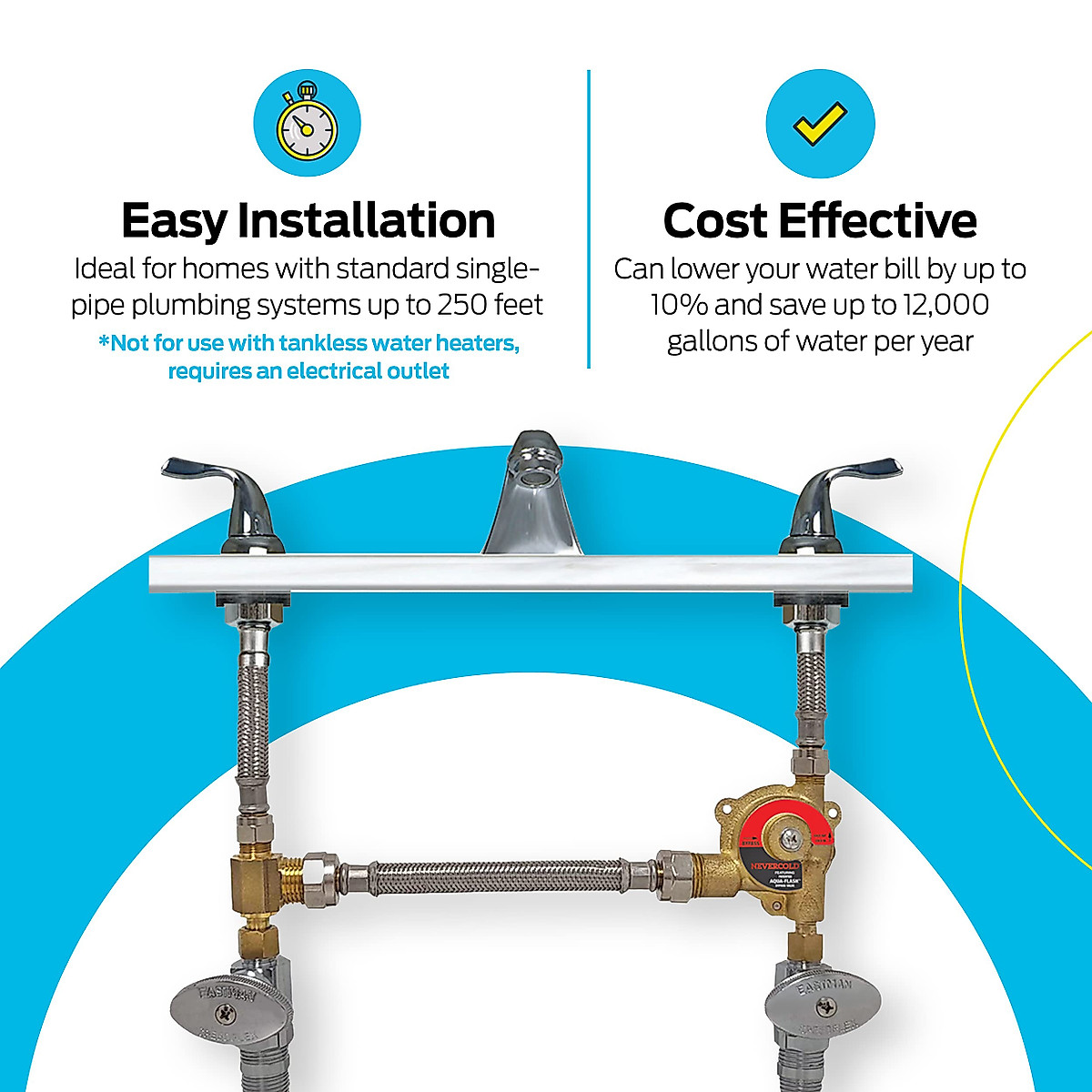Eastman 3/4 Inch Nevercold Universal Hot Water Recirculation Pump Kit, Brass, 70600