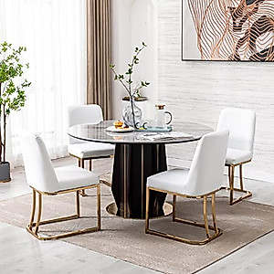 RIVOVA 4 Pieces Dining Room Chairs, Modern High Back Dining Chairs Set of 4, Faux Leather Upholstered Seat Side Chairs, Armless Chairs for Living Room, White