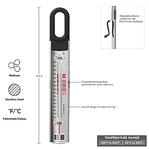 KitchenAid KQ907 Curved Stainless Steel Paddle Style Candy and Deep Fry Thermometer with pan clip, TEMPERATURE RANGE: 100F to 400F, Black