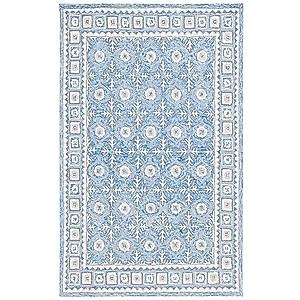 Safavieh Ebony Collection Area Rug - 3' x 5', Blue & Ivory, Handmade Wool, Ideal for Living Room, Bedroom, Dining (EBN651M-3)