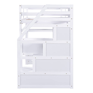 Harper & Bright Designs Twin Size Loft Bed with Desk and Storage Stairs, Wood Loft Bed Twin with Shelves & Storage Drawers,Twin Loft Bed with Desk Underneath for Kids Teens Boys Girls (Twin, White)