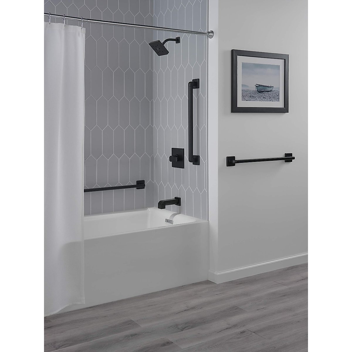 Delta Faucet 41924-BL Modern Angular Concealed Screw ADA-Compliant Decorative Grab Bar, 24 in x 1-1/4 in, Flat Black