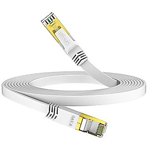 HiiPeak Cat 8 Ethernet Cable 3ft - Cat8 Flat Internet Cable High Speed LAN Patch Network Cables with RJ45 Gold Plated Connector, Compatible with Cat5/Cat6/Cat7, White(3 ft)