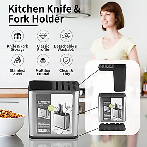 WanWanKa Kitchen Utensil Holder, Rotating Stainless Steel Utensil Caddy with Removable Divider, Countertop Utensil Organizer with Detachable Base