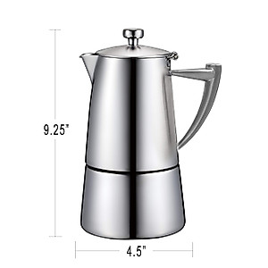 CUISINOX Roma Satin Stainless Steel Moka Pot Stovetop Espresso Maker, 10-Cup