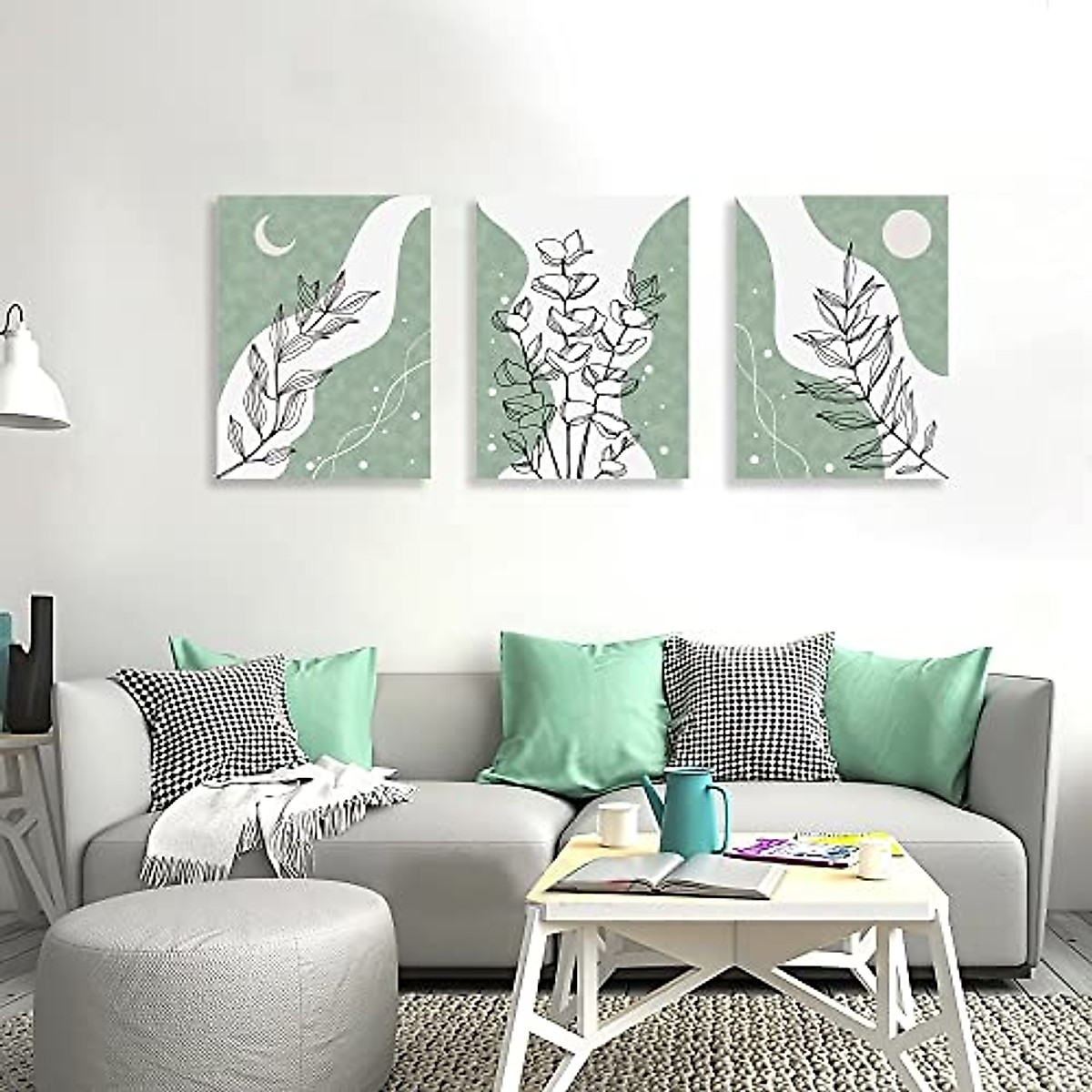 Bohemia Wall Art Set of 3, Framed Canvas Boho Wall Decor, Mid Century Modern Wall Decor for Living Room, Bedroom, Bathroom, Office 12"x16"x3