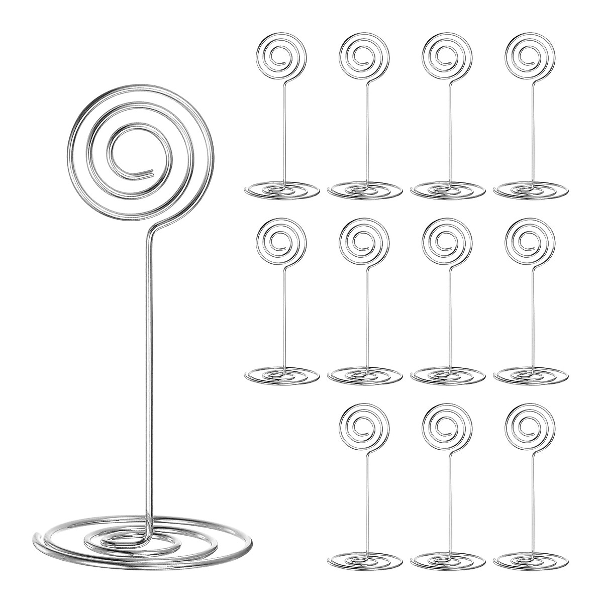 HARFINGTON 12pcs Table Number Holders 3.35 Inch 85mm Tall Circle Shape Steel Photo Holders for Centerpieces Table Place Card Holders for Wedding Reception Party Office Home, Silver Tone