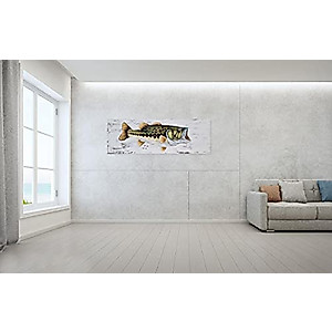 YHSKY ARTS Coastal Canvas Wall Art with Textured - Large Mouth Fish Paintings, Modern Abstract Marine Life Pictures for Living Room Bedroom Bathroom Decor