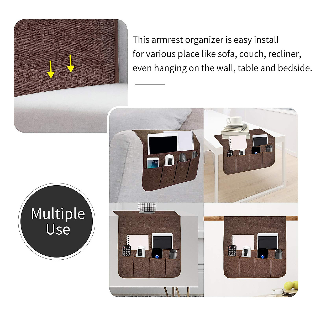 SYSOV Sofa Armrest Organizer, Remote Control Holder for Recliner Couch, Arm Chair Caddy with 5 Pockets for Magazine, Tablet, Phone, iPad