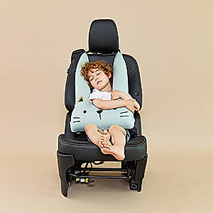 Kangaruru All in One Seatbelt Adjuster and Pillow with Neck and Headrest Cushion for Kids (Cat_Mint)