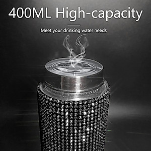 Bling Crytal 17oz Insulated Water Bottle with Strainer,Stainless Steel Thermal Bottle,Leak-Proof Double Walled Vacuum Insulated ,Diamond vacuum flask for woman to Travel, Picnic& Camping (black)