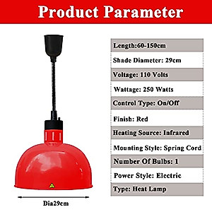 Commercial Food Heat Lamp Overhead Food Warmer Adjustable Heating Food Lamps for Buffet Restaurant Kitchen Catering,Dia29cm,110V(Red(Dia 29cm))