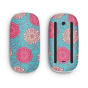 Design Skinz Pink & Blue Floral Illustration Vinyl Decal Compatible with The Apple Magic Mouse 2 (Wireless, Rechargable) with Multi-Touch Surface