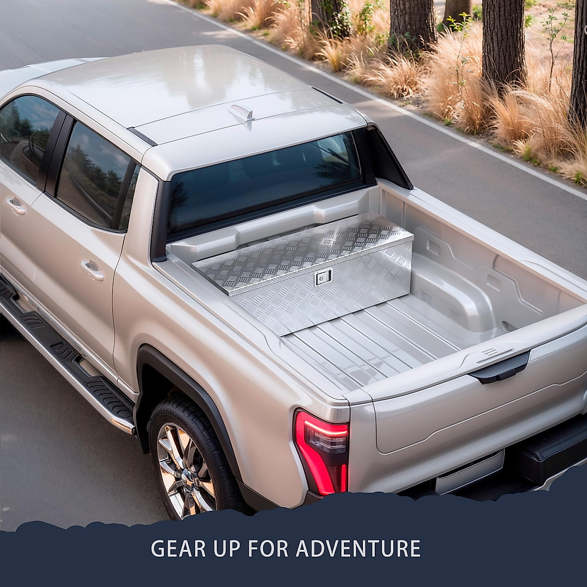 ARKSEN 49 Inch Heavy Duty Aluminum All Purpose Underbody Lock Storage Trailer Truck Trailer Chest Box Underbed Tools Organizer with Side Handle and Key Set – Silver