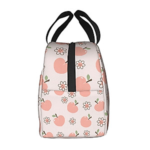 Echoserein Peach Fruit Happy Flower Pink Lunch Bag For Women Girls Insulated Lunch Box Reusable Lunchbox Waterproof Portable Lunch Tote