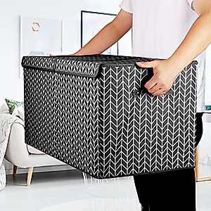 Extra-Large Toy Chest Box Bin Storage with Double Lid 30"x 16" x 16", Collapsible Sturdy Toy Storage Boxes Basket with Handles for Boys, Girls, Nursery, Playroom, Closet, Bedroom and Office(Black)