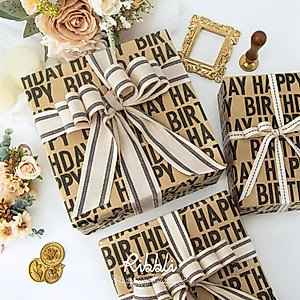 Ribbli Birthday Kraft Wrapping Paper Vintage Style Paper Perfect for Men Women Brown Kraft Paper with Black Pattern- 17Inch x 394Inch(33Feet)