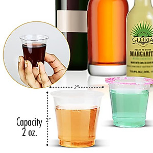 Plastic Shot Glasses 2 Oz - Disposable mini Jello Shot Cups, Party Tumblers For Condiments, samples, Sauce, (100 Cups)