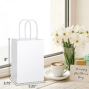 UCGOU Small Gift Bags 5.25x3.75x8 Inches 25Pcs White Kraft Paper Bags Paper Gift Bags with Handles Party Favor Bags Shopping Bags Goodie Bags Craft Bags