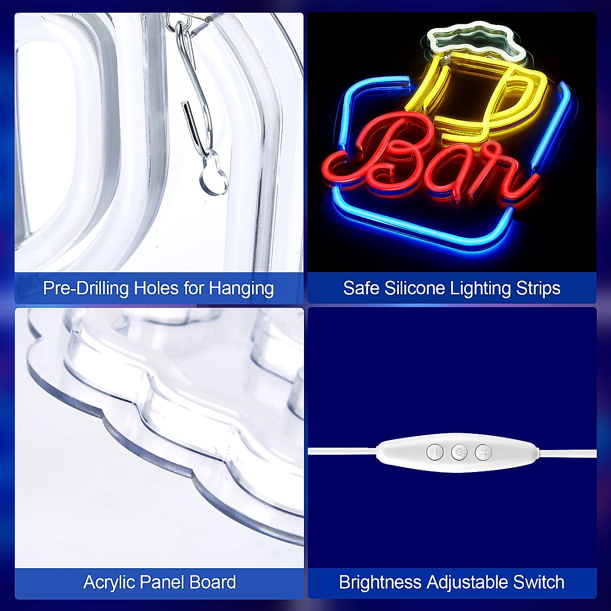 FITNATE Neon Bar Sign, Beer Neon Sign for Wall Decor, Brightness Adjustable LED Neon Light Sign USB Powered Decorative Bar Sign for Home Bar Wall Party Decor