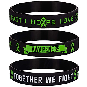 Sainstone Green Awareness Ribbon Silicone Bracelets with Saying - Mental Health Awareness Bracelet - Green Cancer & Cause Ribbon Wristbands Gifts for Men Women, Patients, Family Friends (3-Pack)