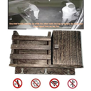 2-in-1 Anti-Theft Wall Mounted Key Holder and Mail Holder with Built-In RFID Box For Car Keys, Protect Your Vehicle From Keyless Theft, 3 Double Hooks, Rustic Decor for Entryway & Mudroom -- Brown